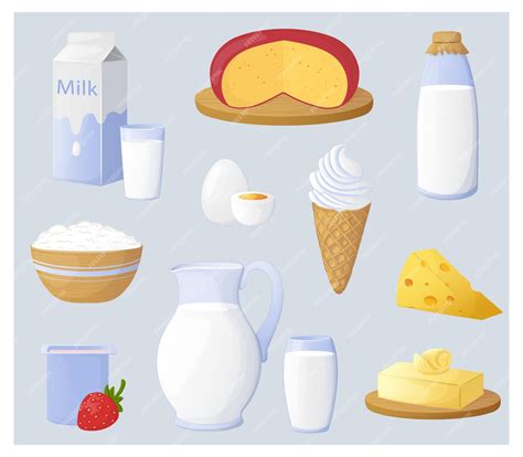 Premium Vector Set Of Hand Drawn Dairy Farm Products In Cartoon Style