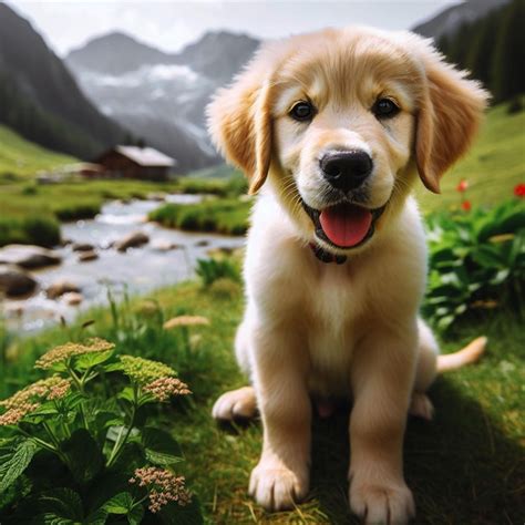 Premium Photo Photo Young Puppy Sitting In Nature Looking Cute Ai