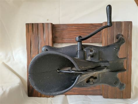 Antique Cast Iron Stand Alone Chery Pitter On Wooden Base Etsy