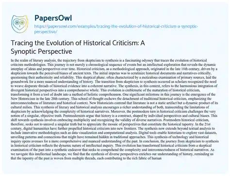 Tracing The Evolution Of Historical Criticism A Synoptic Perspective