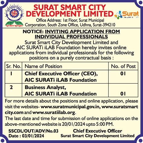 Chief Executive Officer Ceo Job Vacancy At Surat Smart City