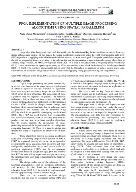 Pdf Fpga Implementation Of Multiple Image Processing Algorithms Using Spatial Parallelism