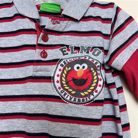 Vintage Sesame Street Elmo Striped Polo Romper 12 Mos Grey Red Etsy
