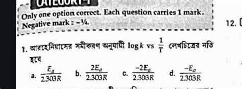 According To The Arrhenius Equation The Slope Of The Graph Of Log K Vs 1