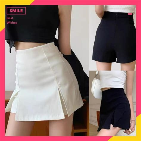 Korean High Waist Skirt Shorts For Women White Black Skirt With Slit