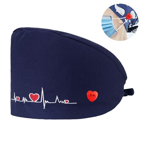 Solid Color Embroidered Ecg With Button Operating Room Nurse Hat Female Dental Oral Doctor Gourd