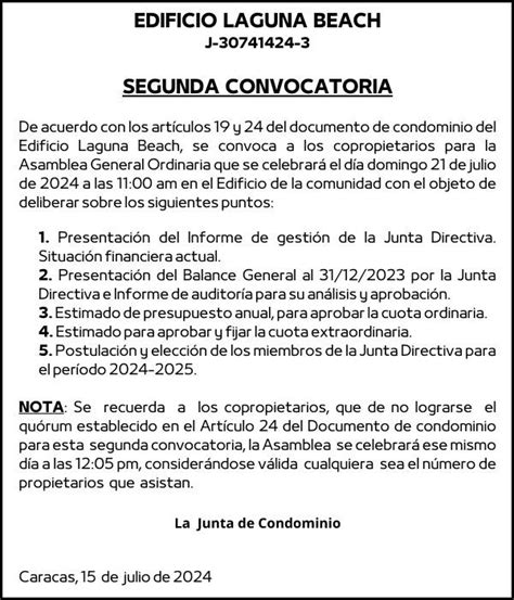 Segunda Convenio Edificio Laguna Beach