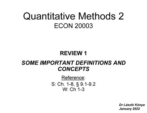 Review Notes For Qm2 Quantitative Methods 2 Econ 20003 Review 1 Some Important Definitions And