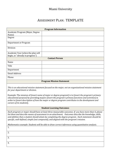 Miami University Assessment Plan Template