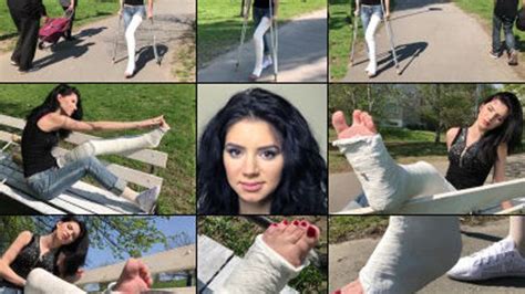 Delia Angled Llc With Pointed Toe Crutching Struggle In The Park And Casted Toe Show Casted