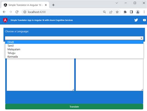 create a simple translator app in angular 16 with azure cognitive service