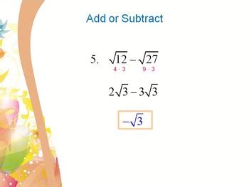 Alg 1 Adding Subtracting Square Roots Radicals By Vicki Hines