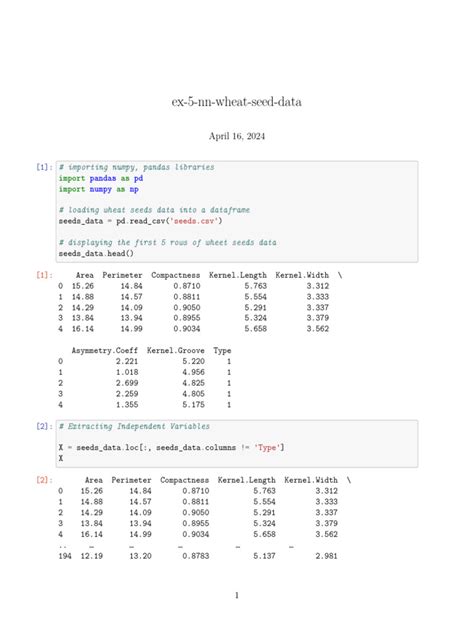 Ex 5 Nn Wheat Seed Data Pdf Machine Learning Algorithms