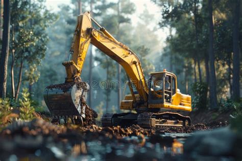 Crawler Excavator Is Digging With Lift Up In The Construction Site Neural Network Ai Generated