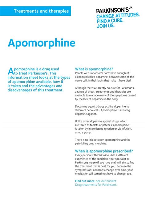 Apomorphine Information Sheet Pdf 185kb Parkinsons Uk