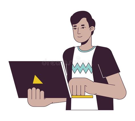 Indian Man Programming Flat Line Color Vector Character Stock Vector Indian Man Programming Flat Line Color Vector Character Stock Vector