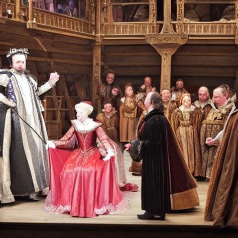 Queen Elizabeth I Meets William Shakespeare On The Stage Of The