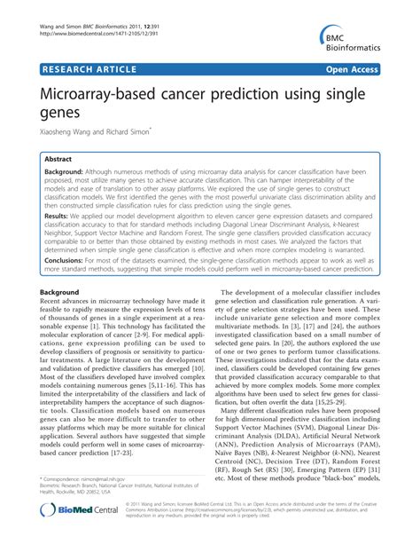 pdf microarray based cancer prediction using single genes