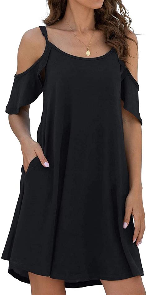 Anyjoin Womens Summer Casual Strap Mini Dress Cold Shoulder Ruffle