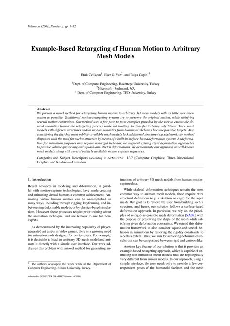 Pdf Example Based Retargeting Of Human Motion To Arbitrary Mesh Models