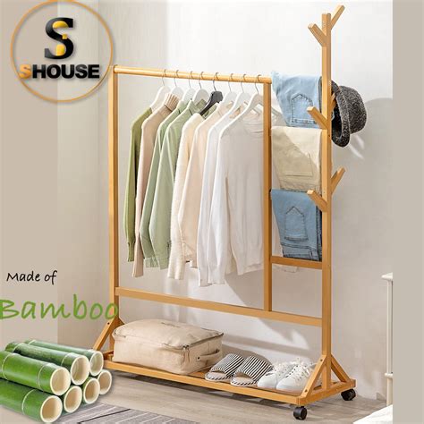 🏘️ Bamboo Clothes Hanger Stand Clothing Rack Bamboo Garmboo Garment