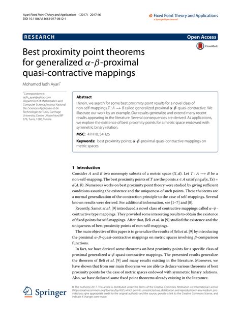 PDF Best proximity point theorems for generalized α β proximal quasi contractive mappings