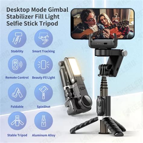 Trépied à Selfie Auto rotative à avec Stabilisateur et Lumière Q