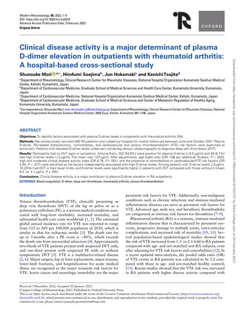 Pdf Clinical Disease Activity Is A Major Determinant Of Plasma D