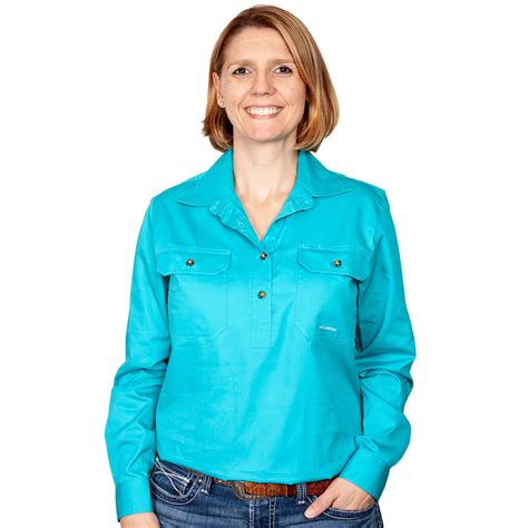 Just Country Womens Jahna Half Button Work Shirt 50505 Turquoise