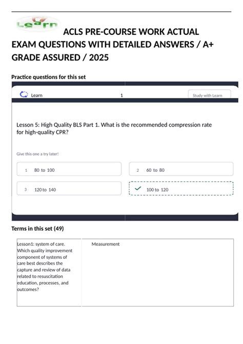 Acls Pre Course Work Actual Exam Questions With Detailed Answers A Grade Assured 2025