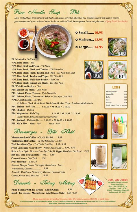 Our Menu Pho Vietnam