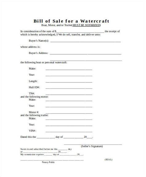 Free Printable Bill Of Sale For Watercraft