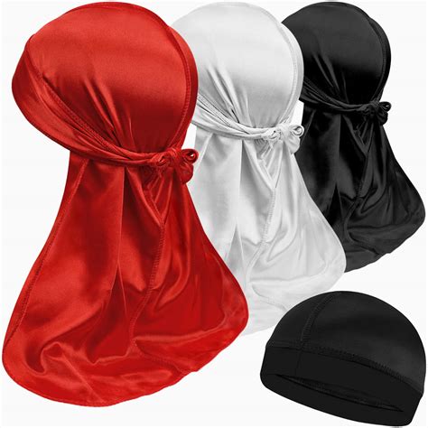 3pcs silky durags and 1 wave cap packs for men waves doo