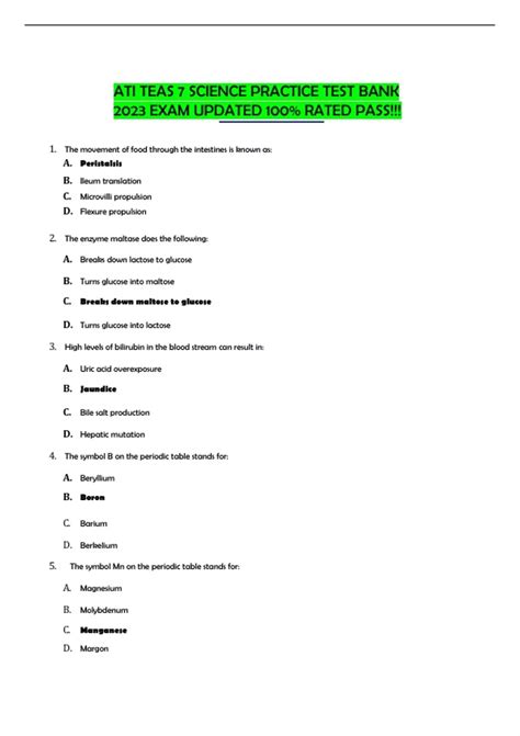 Ati Teas 7 Science Practice Test Bank Exam Top Rated Version Already A Graded With Expert
