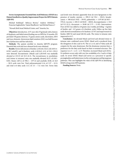 Pdf Severe Asymptomatic Essential Fatty Acid Deficiency Efad In A