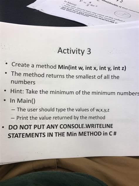 Solved Create A Method Min Int W Int X Int Y Int Z The