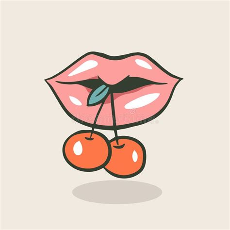 Lips Biting Candy Cherry Stock Illustration Illustration Of Face