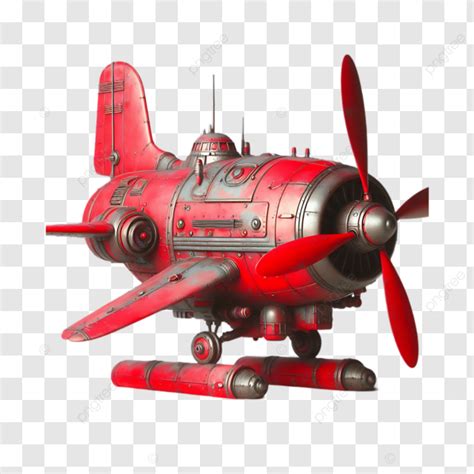 Red Retro Style Aircraft With A Propeller Metallic Accents And