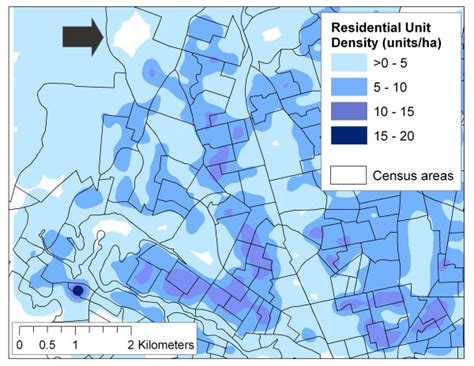 Residential Units Density Surface Calculated Using A Gis Kernel Function Download Scientific