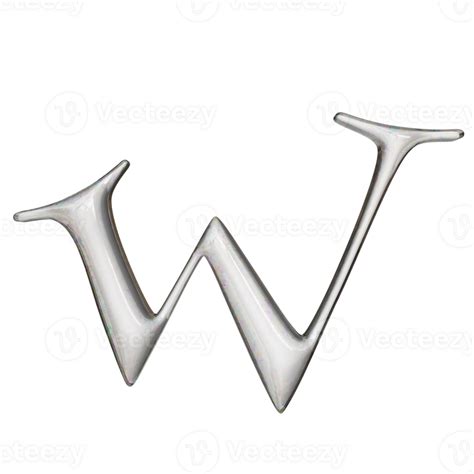 Letter W Iridescent Silver Chrome Serif Sculpture 73623370 Png