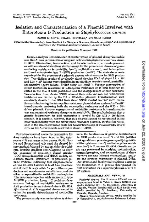 Pdf Isolation And Characterization Of A Plasmid Involved With