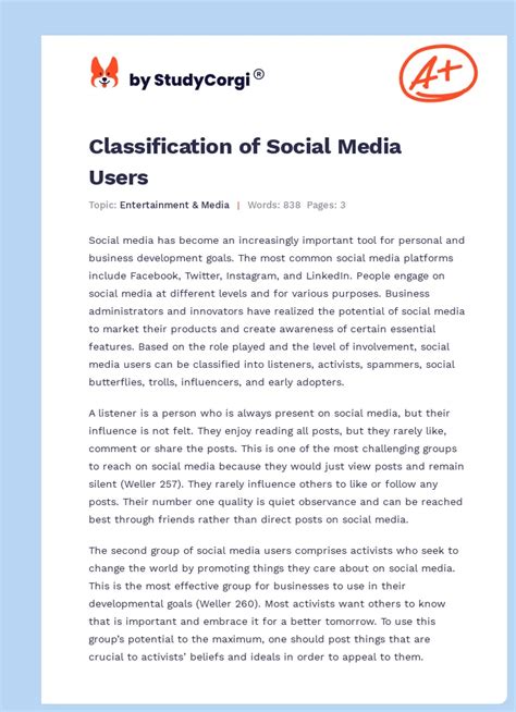 Classification Of Social Media Users Free Essay Example
