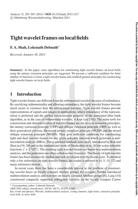 Pdf Tight Wavelet Frames On Local Fields