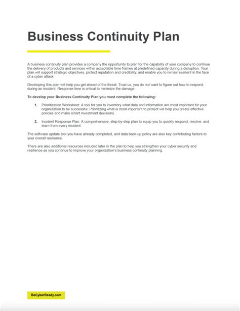 Business Continuity Plan Cyber Readiness Institute