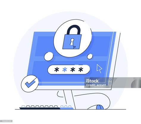 Password Protection Flat Style Thin Line Illustration Stock