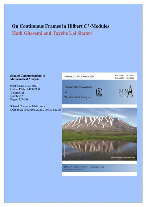 Pdf On Continuous Frames In Hilbert C Modules