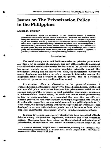 06 Issues On The Privatization Policy In The Philippines Pdf Privatization Valuation