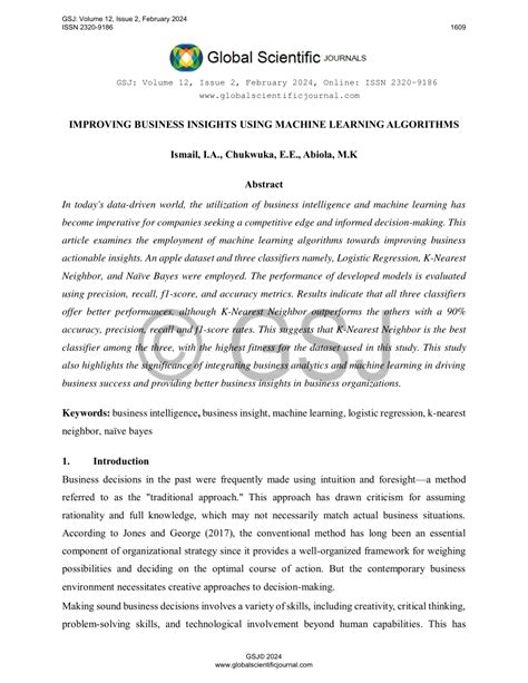 Pdf Improving Business Insights Using Machine Learning Algorithms