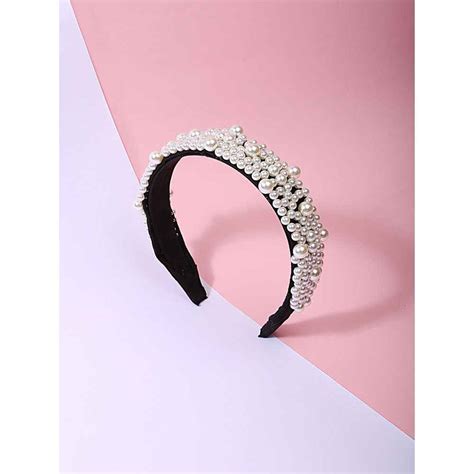 Lilly And Sparkle Assorted Pearl Embelished Black Thick Hair Band