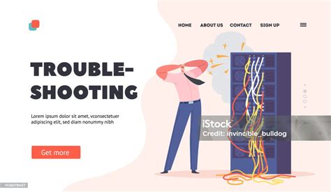 Trouble Shooting Landing Page Template Sysadmin Character Servicing Server Racks With Short